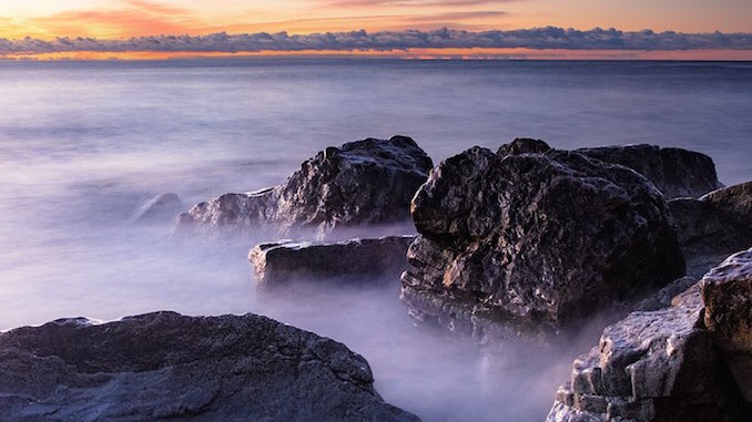 "Rocks at Sunrise" Long Exposure by Photographer Steve McCaffrey